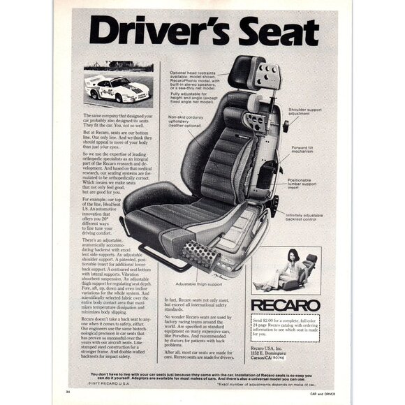 Recaro | Art | 98 Recaro Drivers Seat Vintage Print Ad Racing Bucket ...